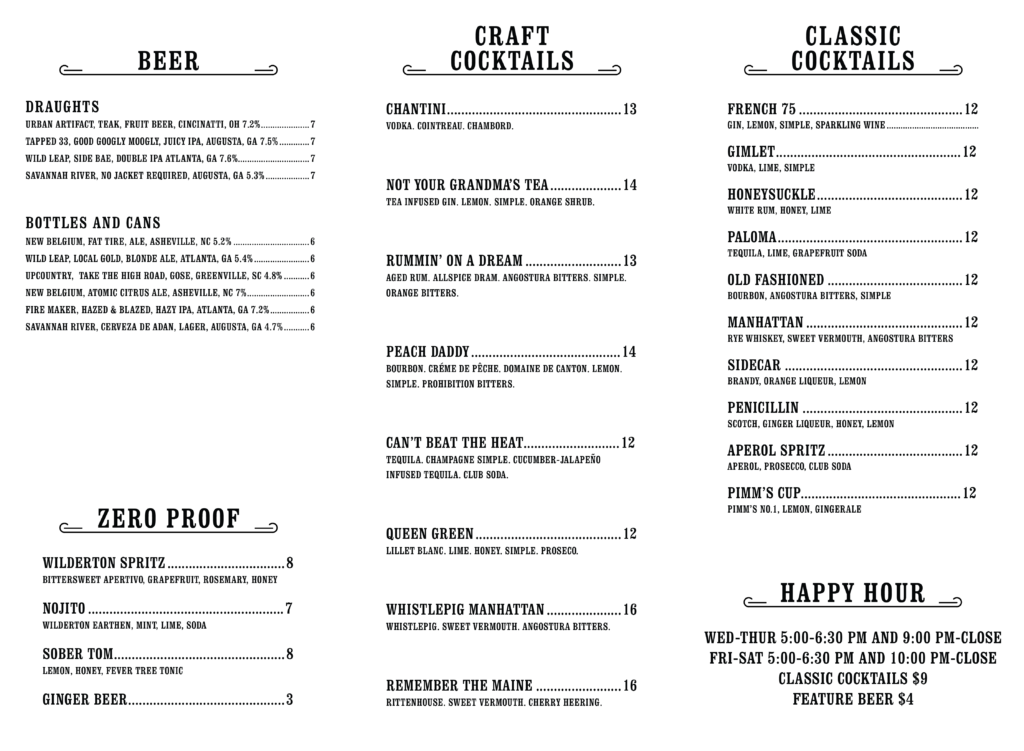 Food Beer & Cocktails Wines Spirits After Dinner & Dessert
